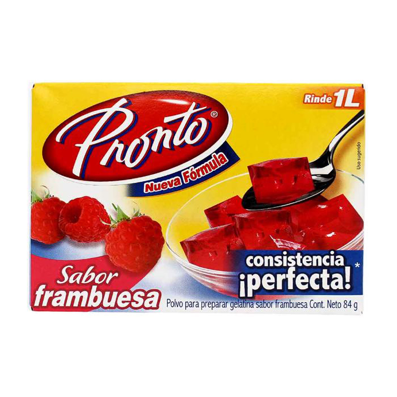 Polvo para preparar gelatina Pronto de agua sabor frambuesa 84 g ...