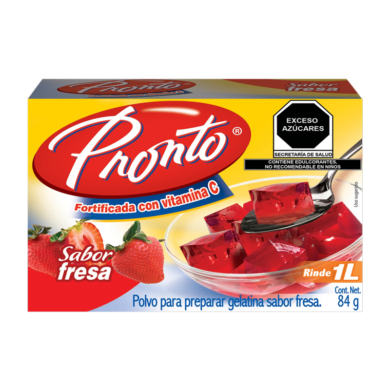 Polvo para preparar gelatina Pronto de agua sabor fresa 84 g - Fénix El ...