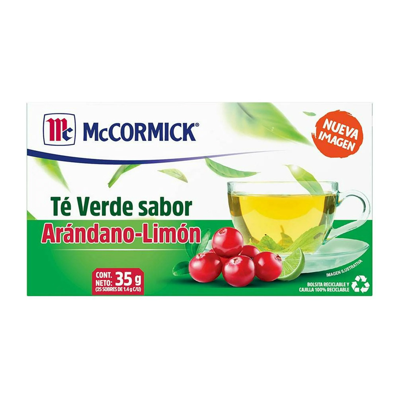Té McCormick verde sabor arándano con limón 25 sobres 35 g - Fénix El ...
