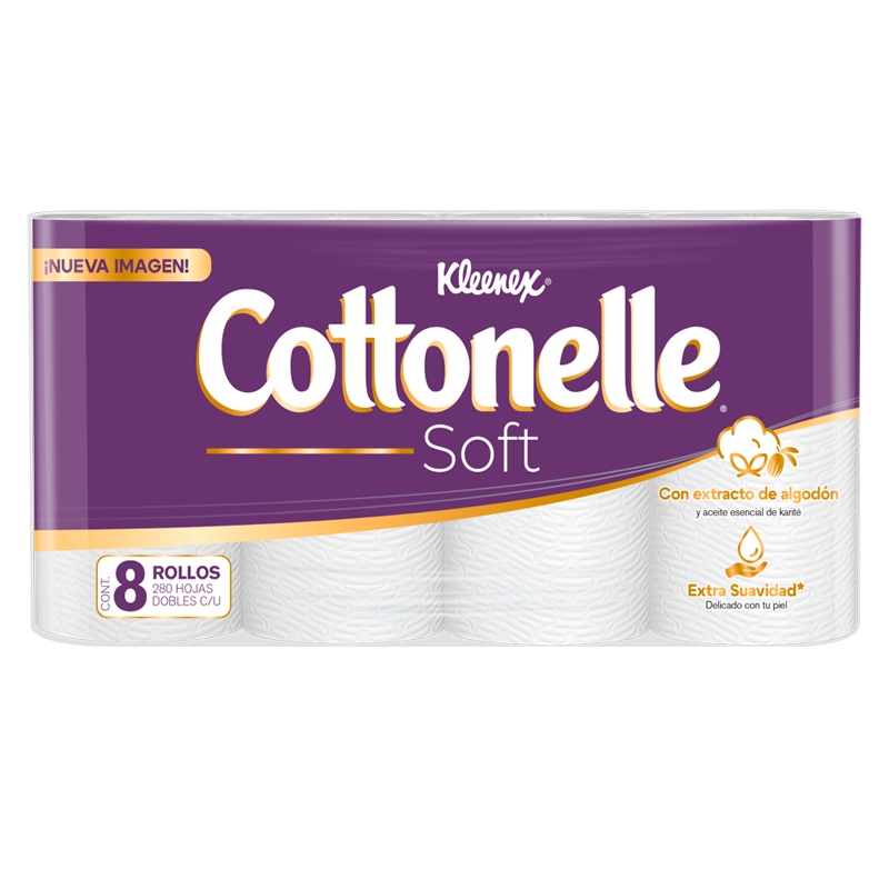 Papel higiénico Kleenex Cottonelle soft 8 rollos de 280 hojas dobles c/u - Fénix El Super de Casa