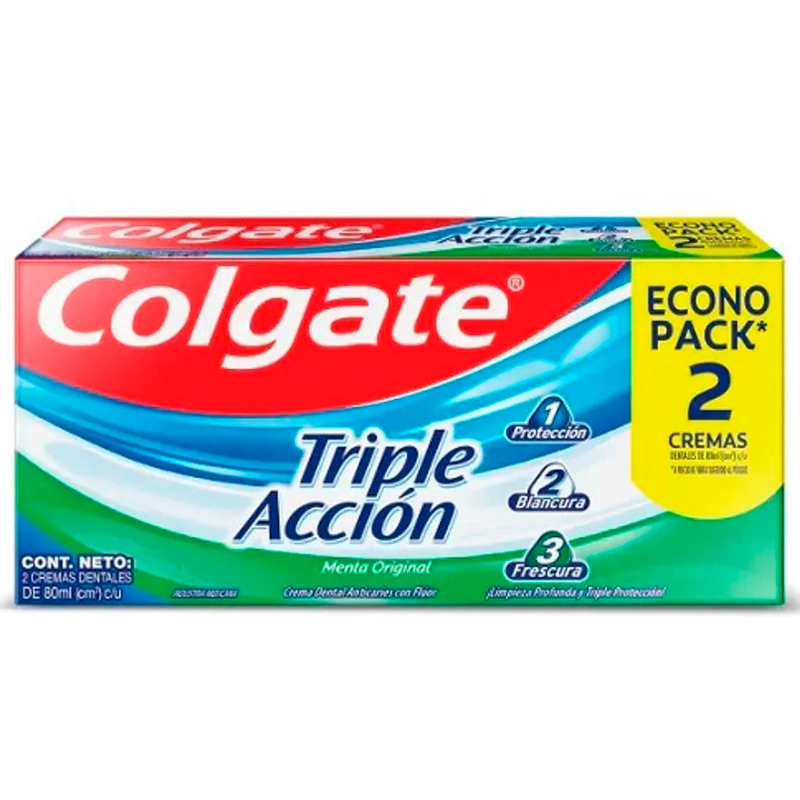 Pasta dental Colgate triple acción familiar menta original con fluoruro ...