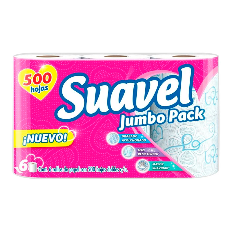 Papel higiénico Suavel jumbo pack 6 rollos de 500 hojas dobles c/u ...