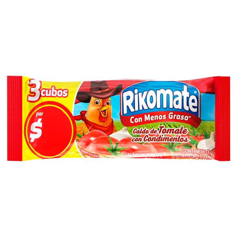 Caldo de tomate Rikomate 3 cubos de 11 g c/u - Fénix El Super de Casa